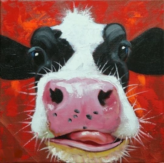 Handgeschilderd Koeienkop Schilderij | Kunst voor in huis