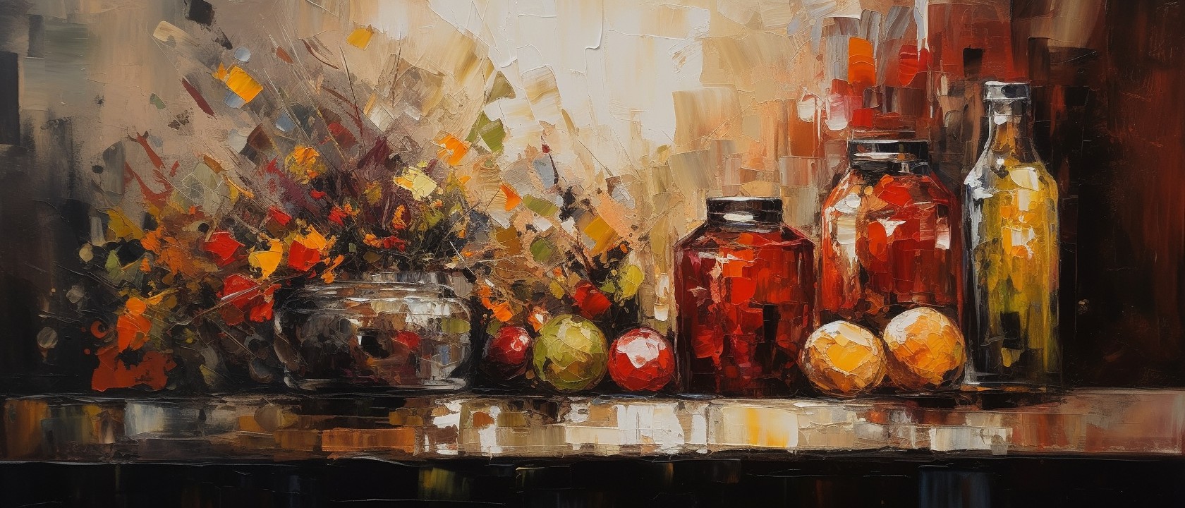 Harmonie van Natuur: Figuratief Kunstwerk met Fruit & Bloemen | Kunst ...