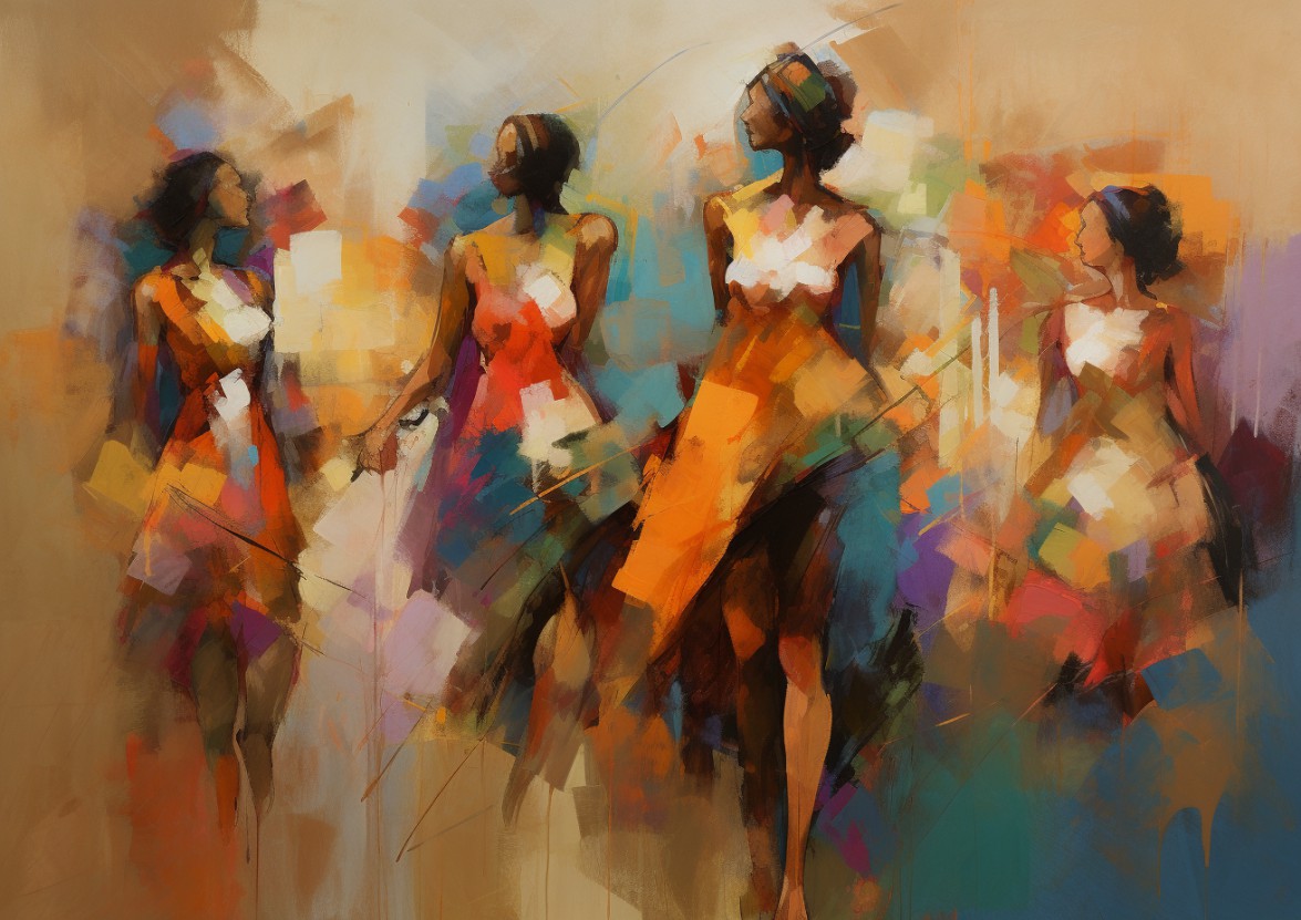 Abstracte Harmonie: Figuratief Schilderij van Vrouwen | Kunst voor in huis