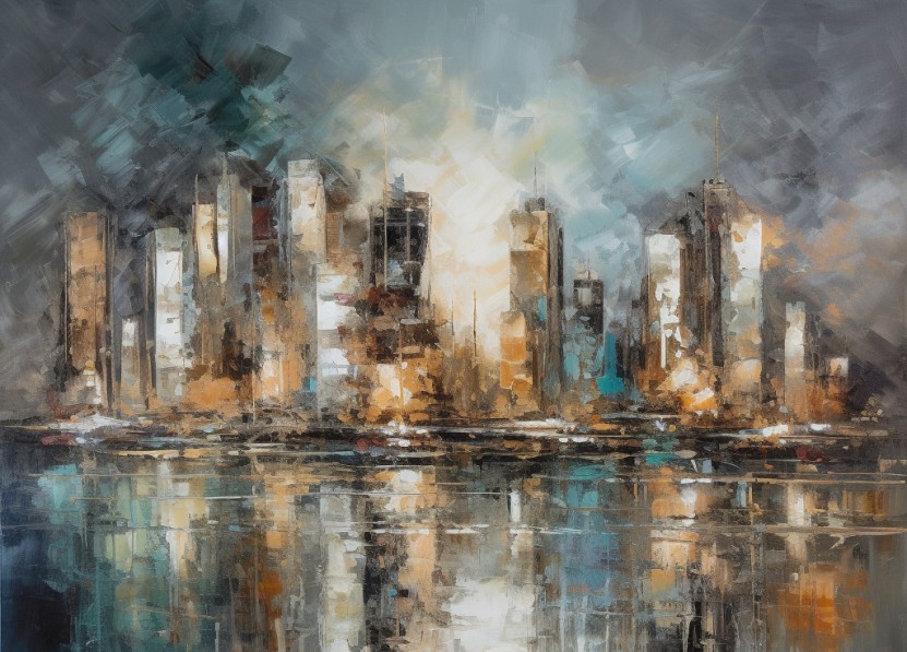 Urbania Abstracta: Abstracte Stadsgezicht Kunstwerk | Kunst voor in huis