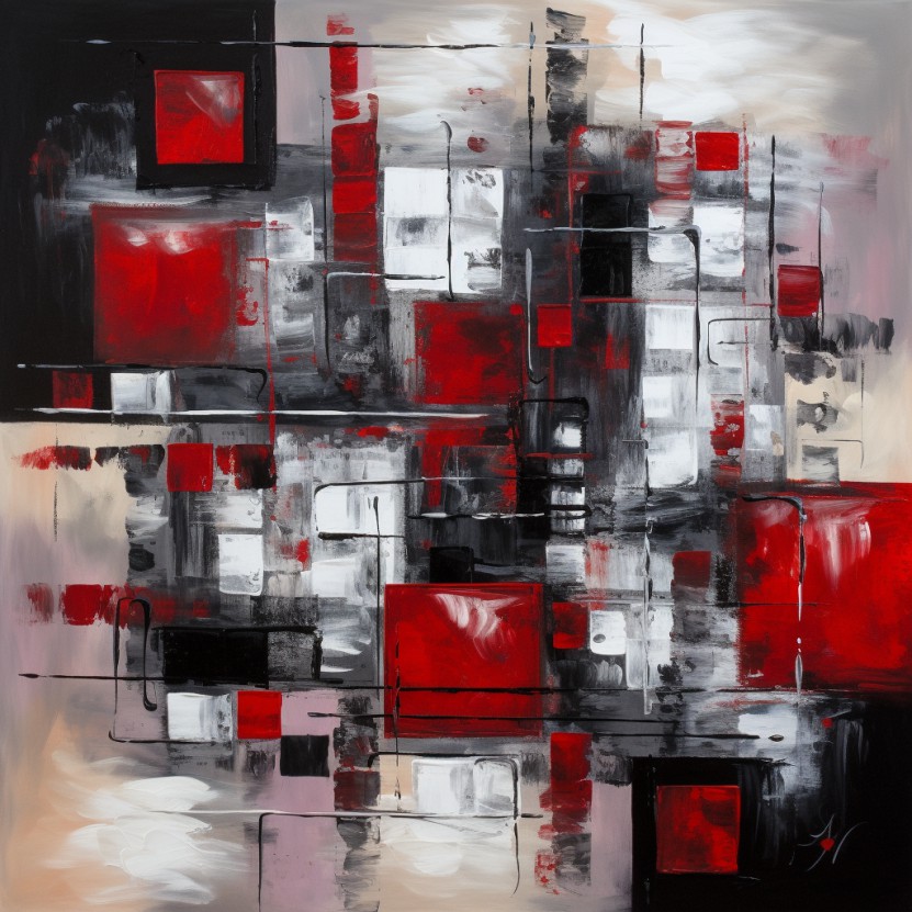 Chiaroscuro Vermilion: Abstract Olieverf Schilderij | Kunst voor in huis