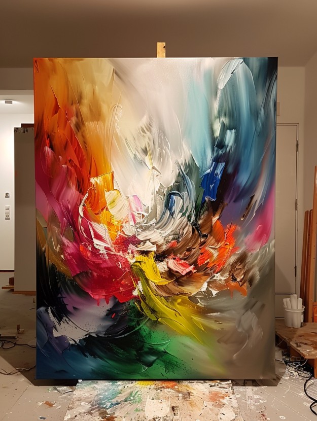 Creatieve Wirwar: Dynamisch Abstract Olieverfschilderij | Kunst voor in ...